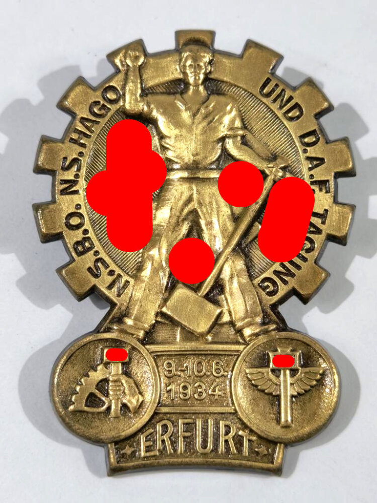 Blechabzeichen " N.S.B.O. N.S. Hago und DAF Tagung Erfurt 9.- 10.6 19