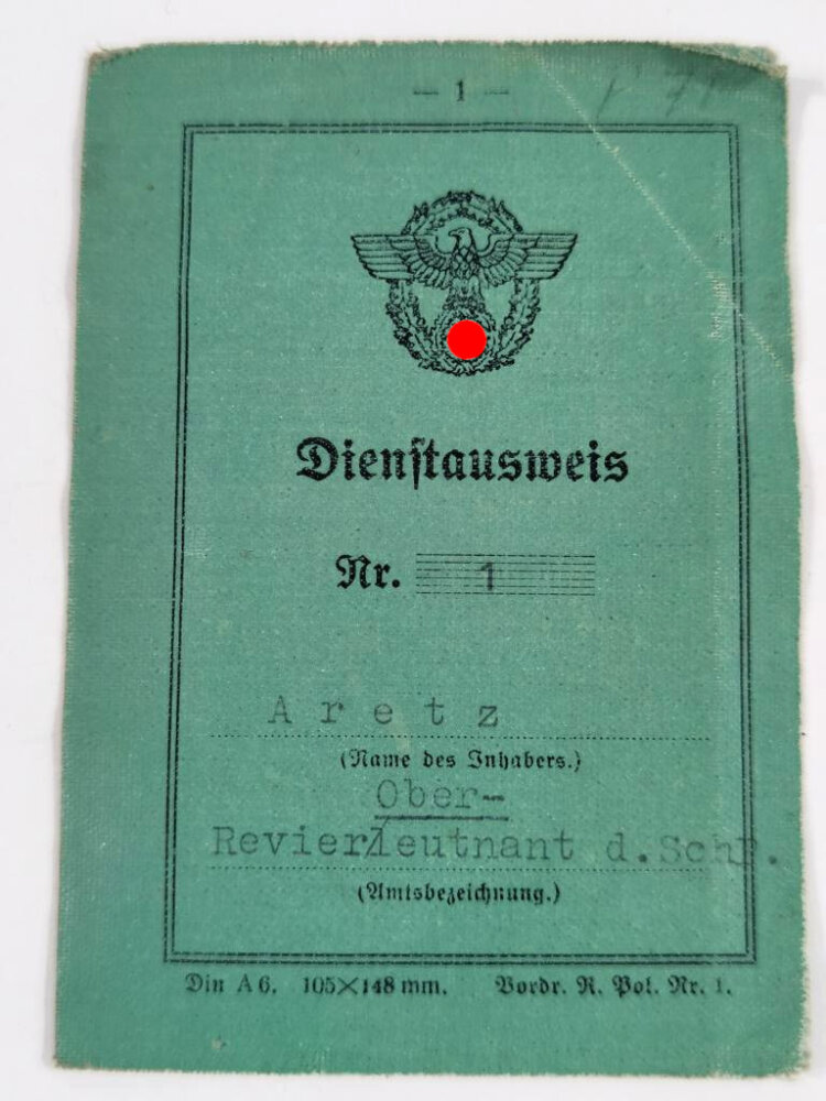 Polizei III.Reich, Dienstausweis für einen Revierleutnant der Schutzp