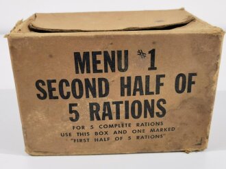 U.S. WWII, Carton, Ration, Menu N° 1, second Half of 5 rations, 120,0