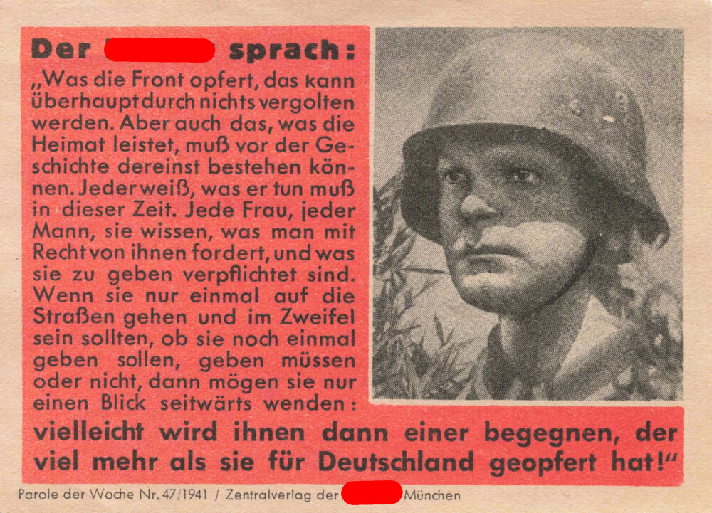 Parole der Woche Nr. 47/1941, "Der Führer sprach:...", Zentralverlag