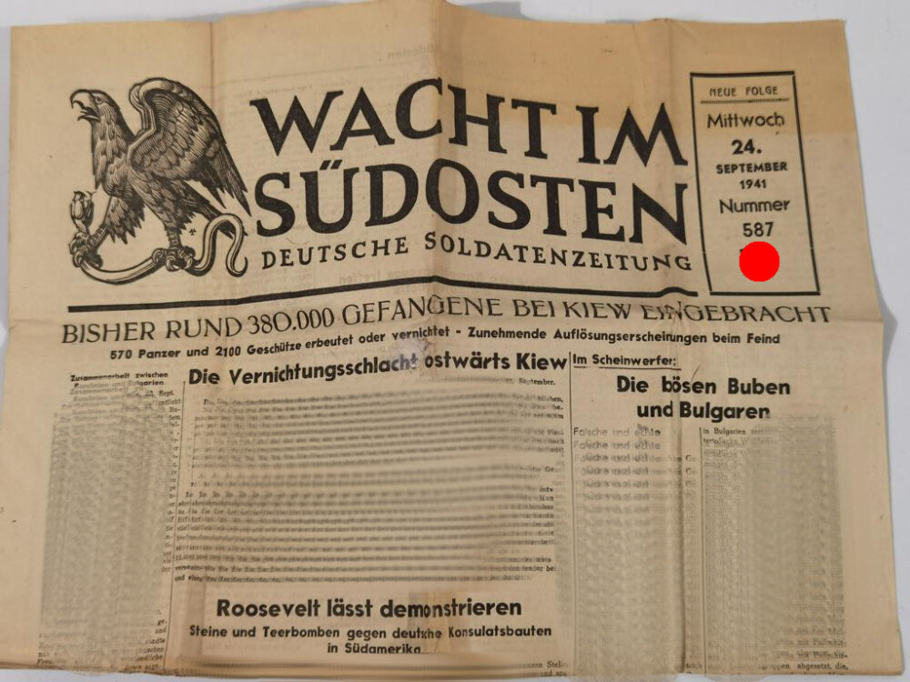 Wacht im Südosten, Deutsche Soldatenzeitung, 4 Seiten, Nummer 587, Au ...