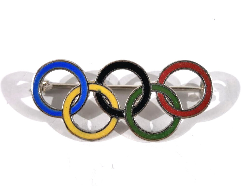 Olympiade 1936, Olympische Ringe als Brosche, Breite 31mm, 40,00