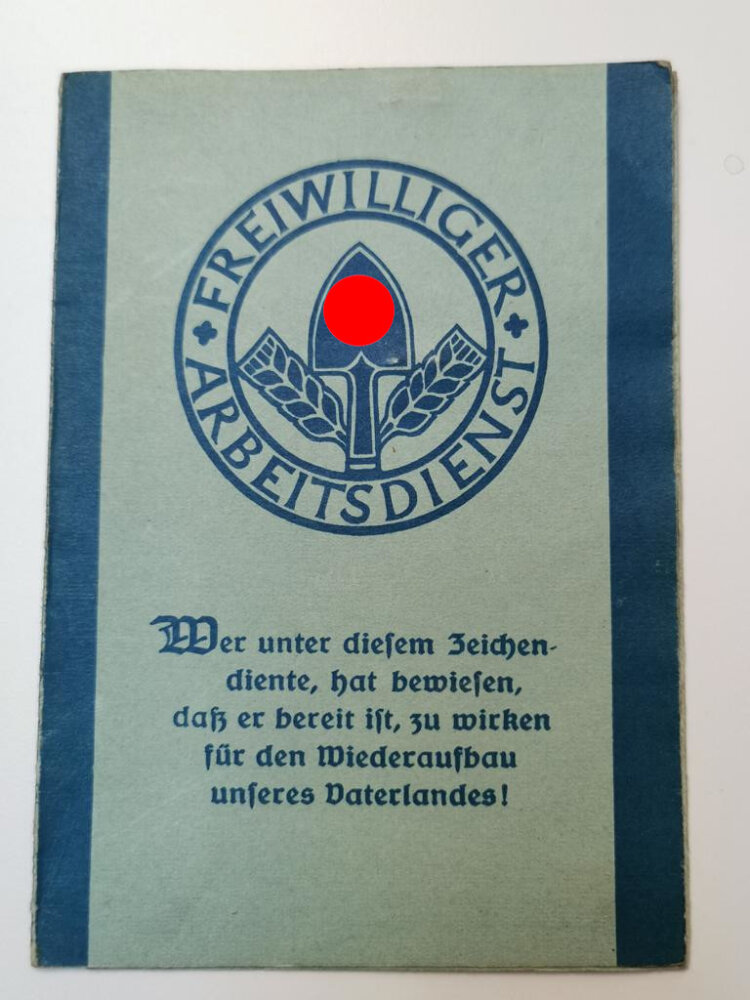 Freiwilliger Arbeitsdienstpaß eines Angehörigen aus Nürtingen, Eintri