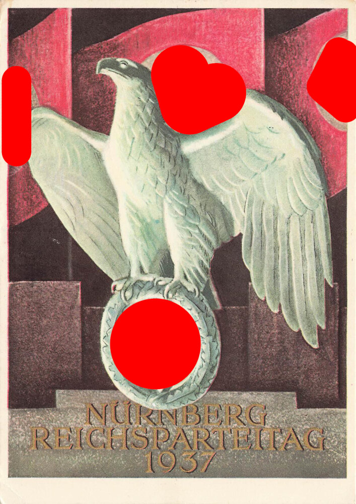 Farbige Propaganda Popstkarte "Nürnberg Reichsparteitag 1937", 100,00