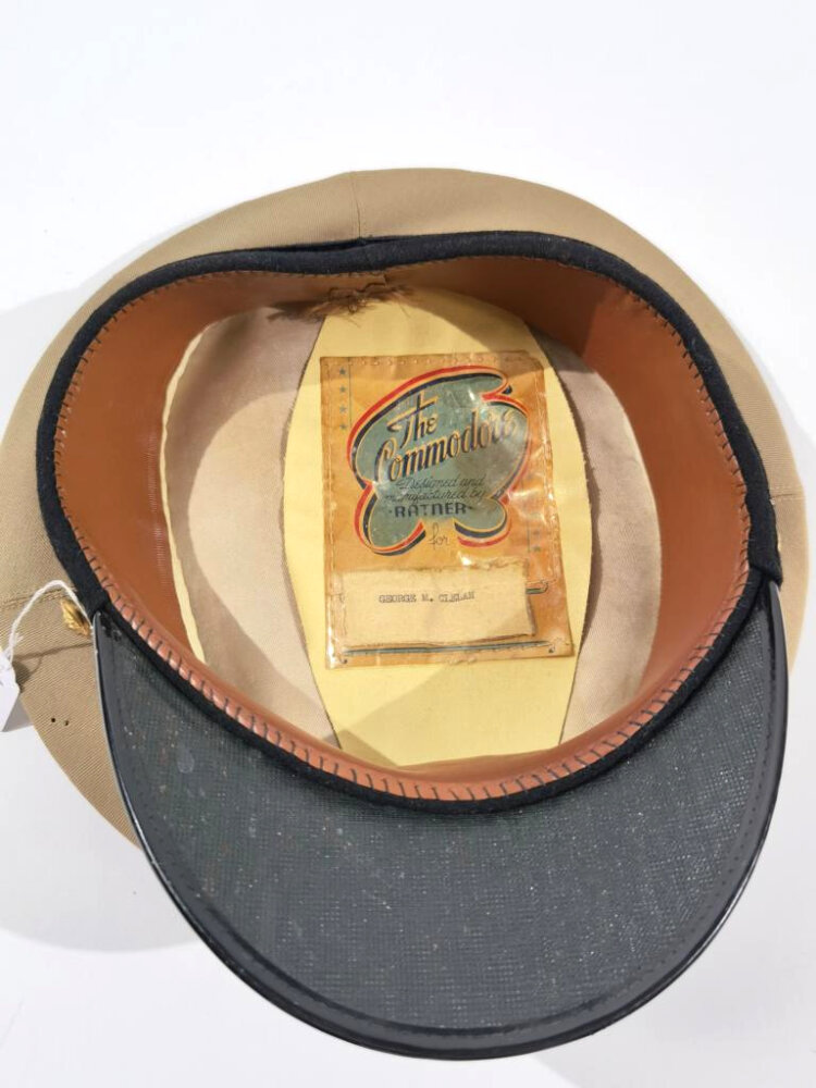 U.S. Navy WWII tan officers service cap. Good condition, size 58, 220