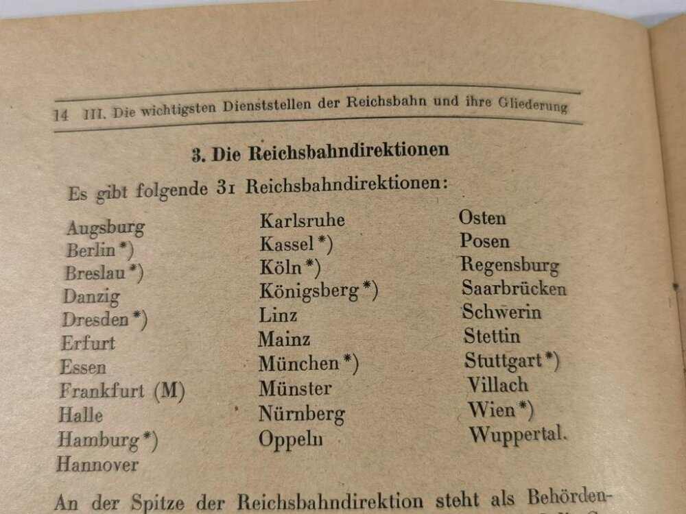 Deutsche Reichsbahn, Lehrfach a 3 "Organisation der Reichsbahn, datie