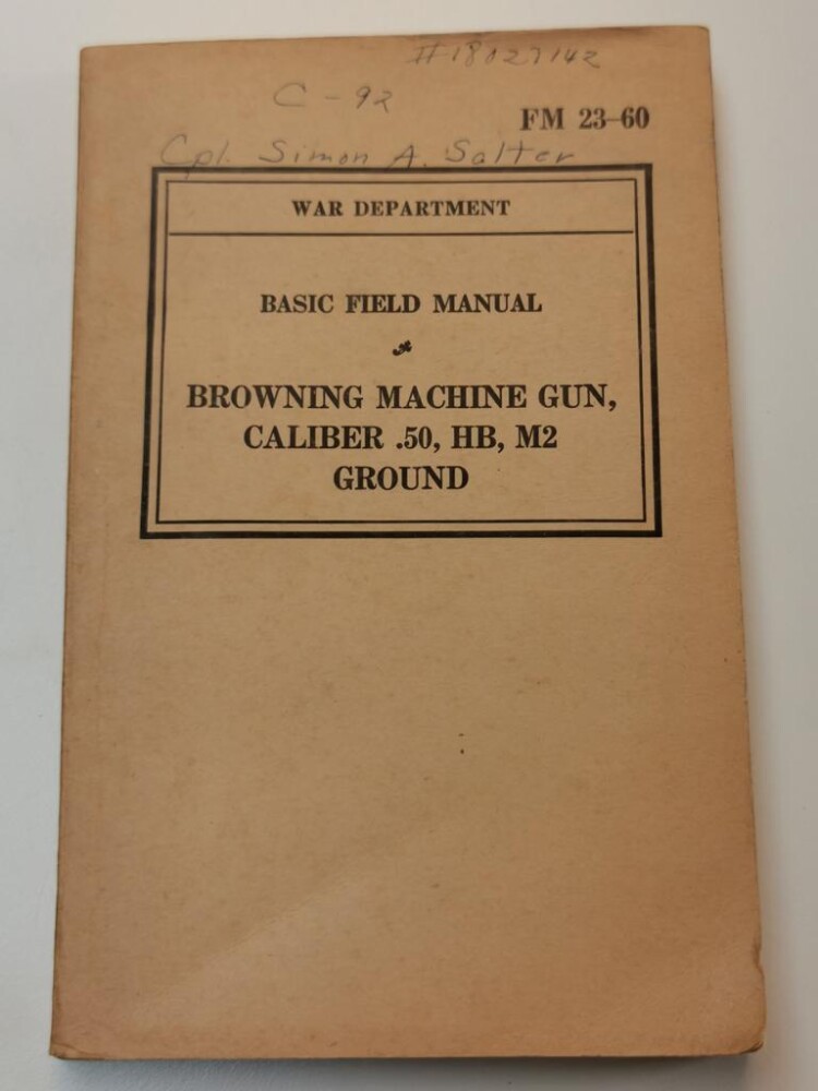 U.S. 1940 dated "FM 23-60, Browning Machine Gun, Caliber .50, HB, M2