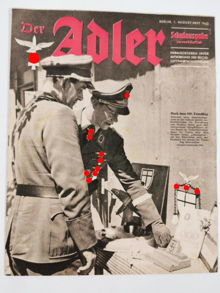 Der Adler Schulausgabe "Nach dem 600. Feindflug", 1. August-Heft 1943 ...