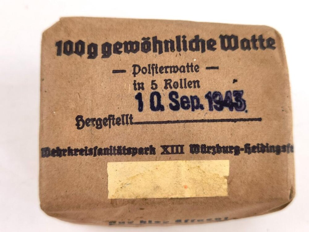 Pack "100g gewöhnliche Watte" datiert 1943, 35,00