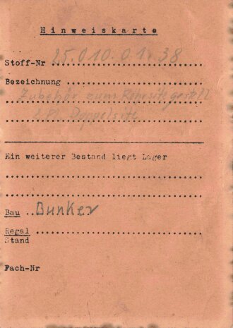 Luftschutz Hinweiskarte "Bunker", 10,00