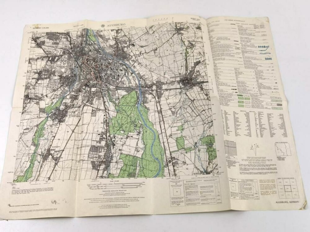 U.S. 1955 dated "Augsburg" area map, Sheet 7631, 20,00