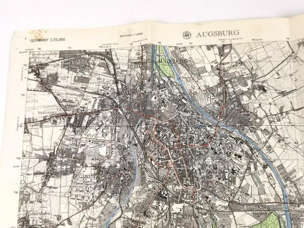 U.S. 1955 dated "Augsburg" area map, Sheet 7631, 20,00