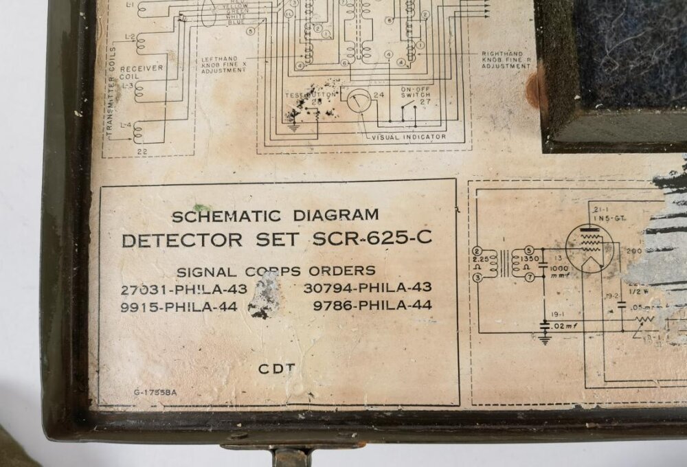 U.S. Army WWII Signal Corps Mine Detector Set SCR-625-C, dated 1944.