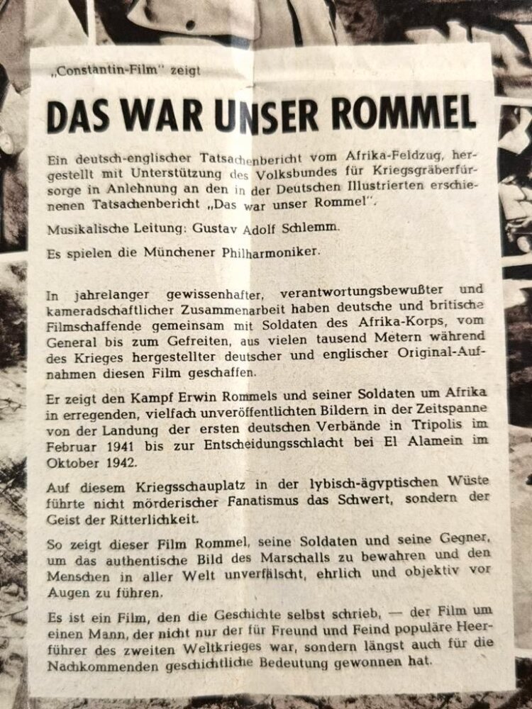 "Das war unser Rommel" Filmprogramm 1960iger Jahre, DIN A4, 20,00