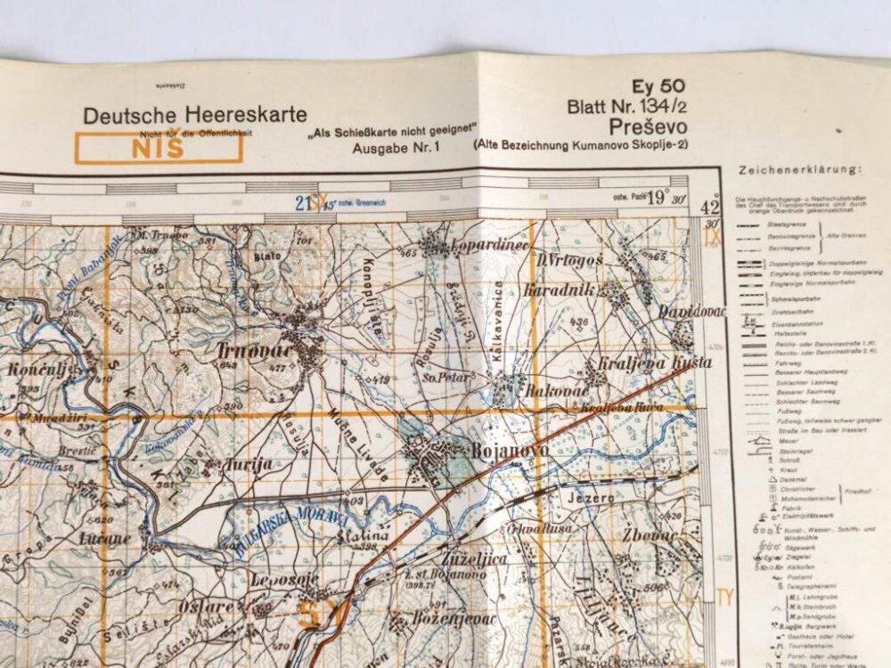 Deutsche Heereskarte 1943 "Presevo" Serbien, 40,00