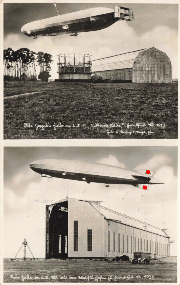 Ansichtskarte Frankfurt am Main 1913 und 1936 " Zeppelin Halle LZ 11