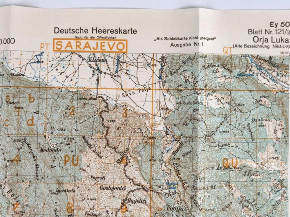 Deutsche Heereskarte 1943 "Orja Luka" Montenegro, 40,00