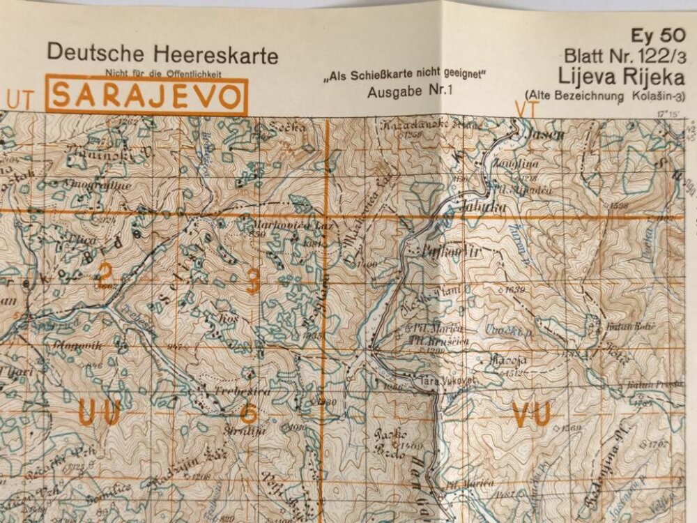 Deutsche Heereskarte 1943 "Lijeva Rijeka" Montenegro, 40,00