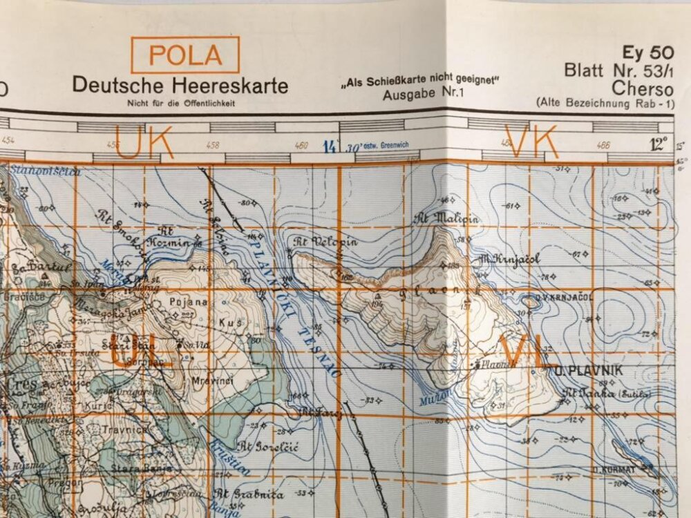 Deutsche Heereskarte 1943 "Cherso" Kroatien, 40,00