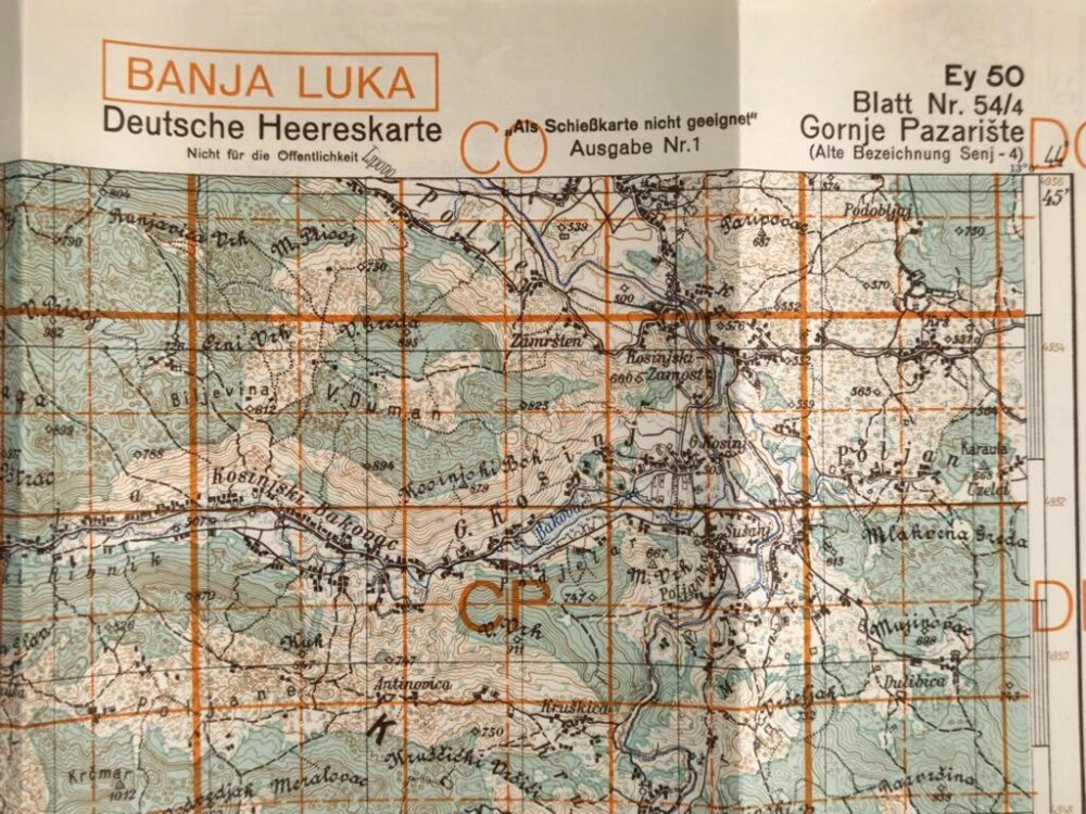 Deutsche Heereskarte 1943 "Gornje Pazariste" Kroatien, 40,00