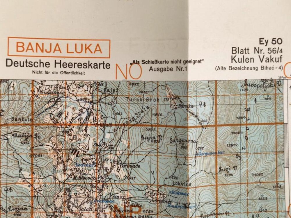 Deutsche Heereskarte 1943 "Kulen Vakuf" Bosnien und Herzegowina, 40,0