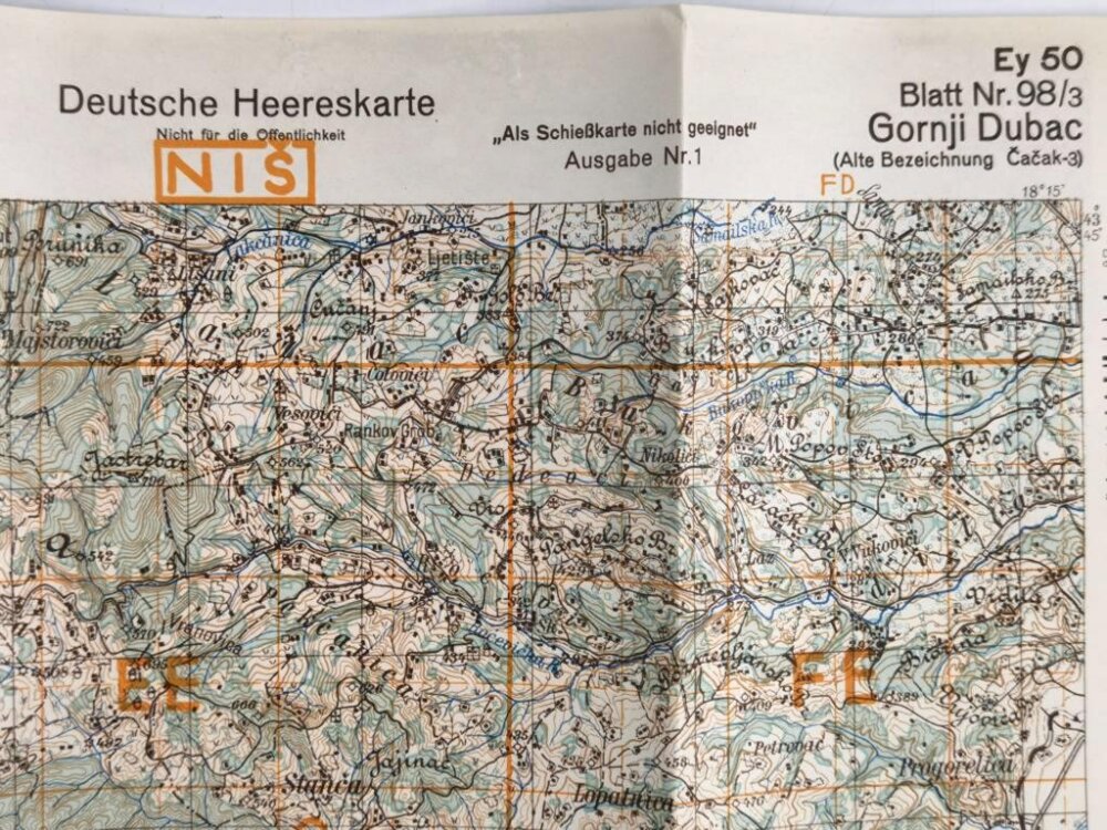Deutsche Heereskarte 1943 "Gornji Dubac" Serbien, 40,00