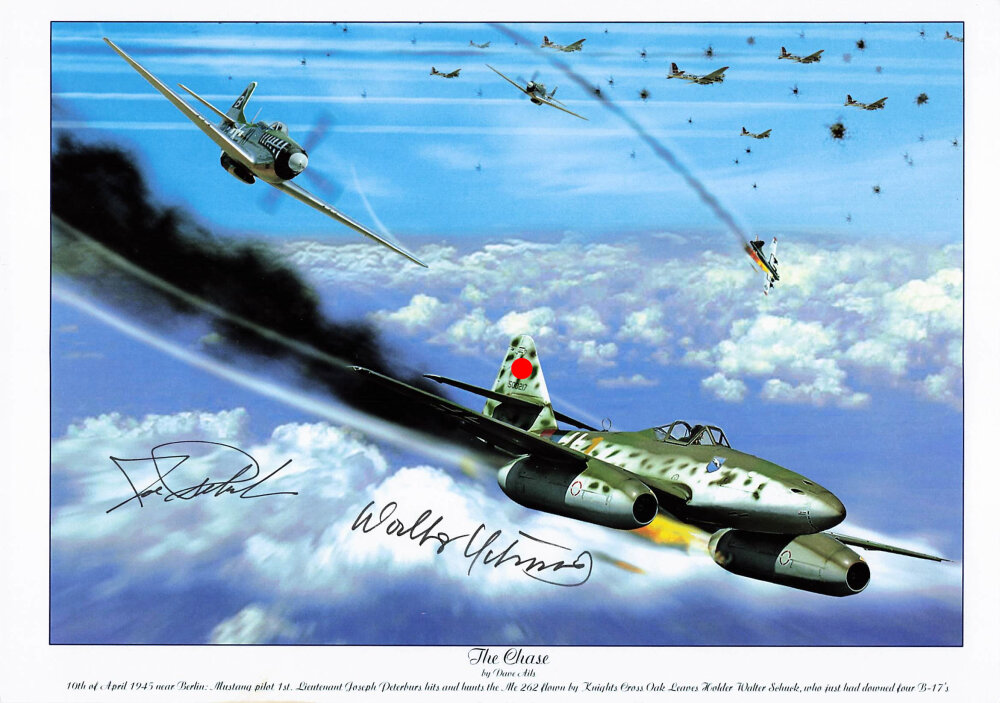 Luftwaffe, DIN A4 Druck " The Chase" Mustang Pilot Joseph Peterburs u