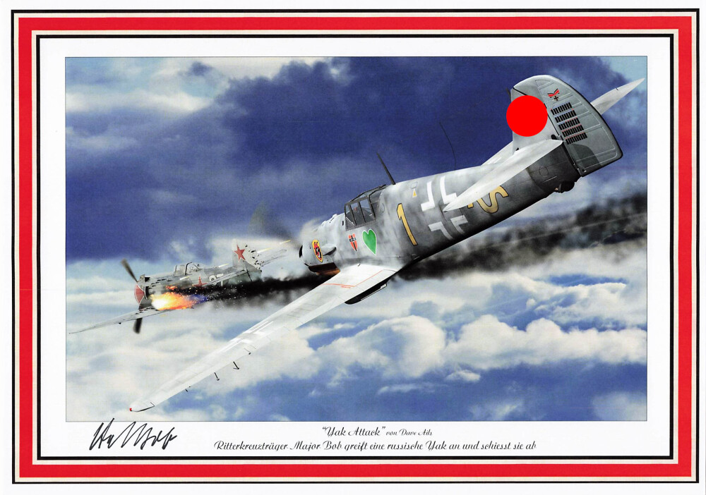 Luftwaffe, DIN A4 Druck "Yak Attack" Ritterkreuzträger Major Bob mit