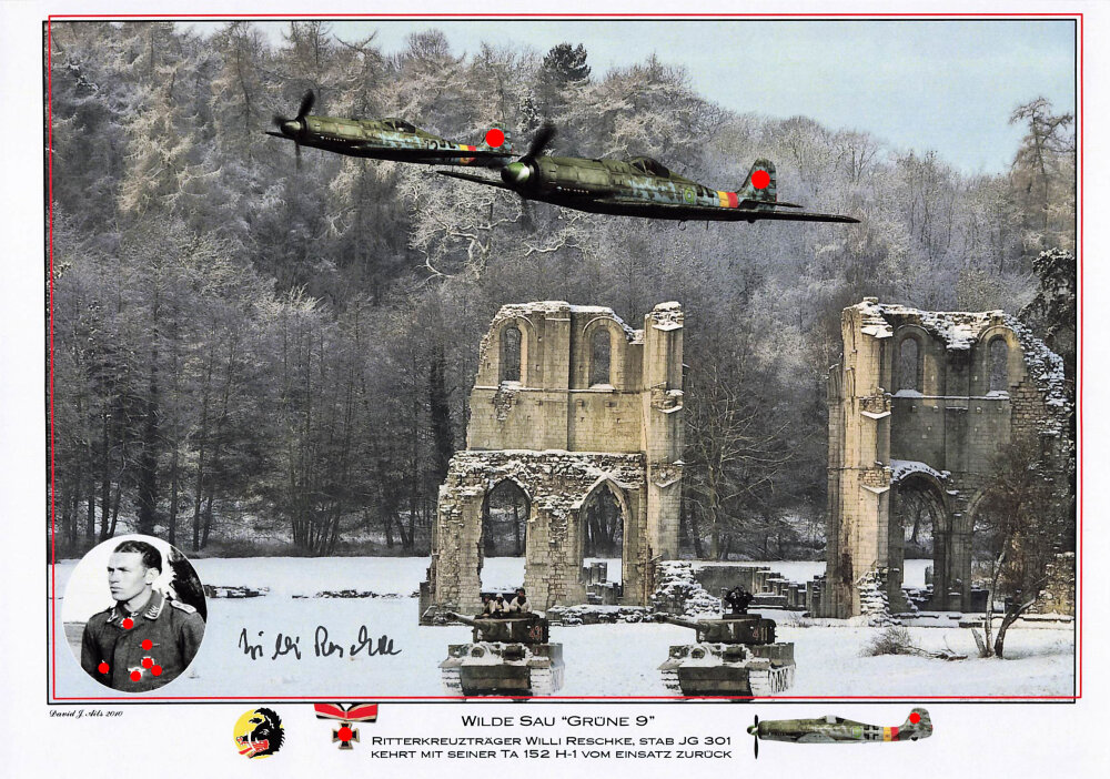 Luftwaffe, DIN A4 Druck " Wilde Sau Grüne 9" Ritterkreuzträger Willi