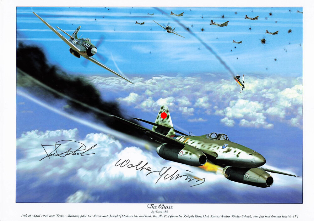 Luftwaffe, DIN A4 Druck " The Chase" Mustang Pilot Joseph Peterburs u