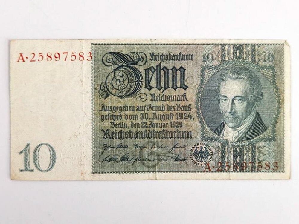 Reichsbanknote 10 Reichsmark aus der Zeit des 2.Weltkrieg, 10,00