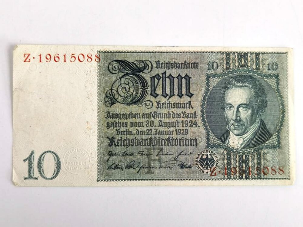 Reichsbanknote 10 Reichsmark aus der Zeit des 2.Weltkrieg, 10,00