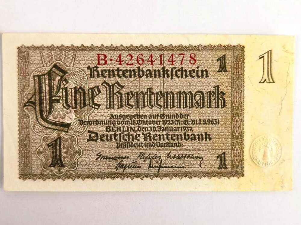 Rentenbankschein Eine Rentenmark aus der Zeit des 2.Weltkrieg, 10,00