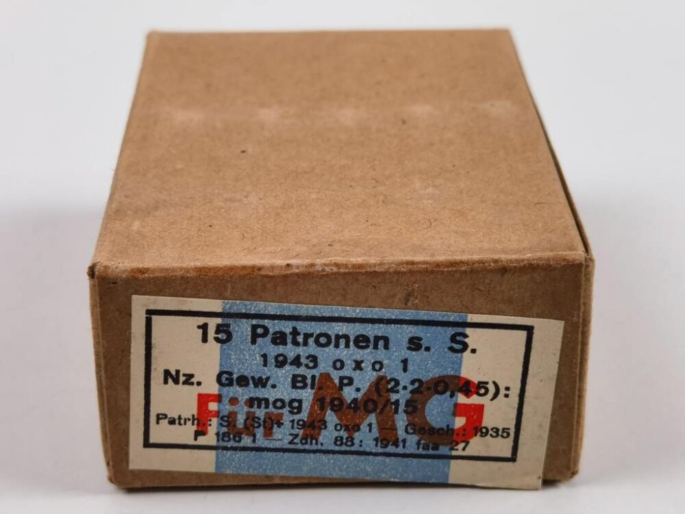 Patronenschachtel Wehrmacht für 15 Patronen " Für MG" datiert 1943, 25,00