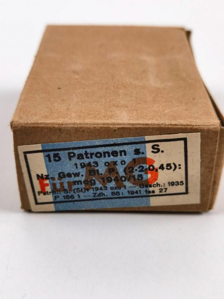 Patronenschachtel Wehrmacht für 15 Patronen " Für MG" datiert 1943, 2