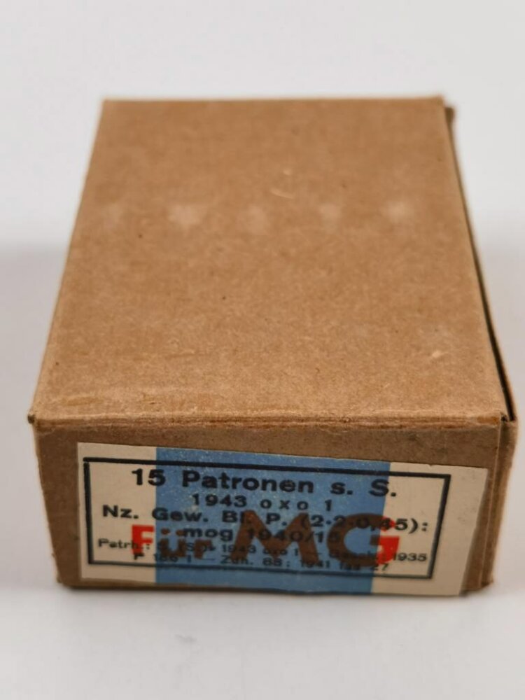 Patronenschachtel Wehrmacht für 15 Patronen " Für MG" datiert 1943, 25,00