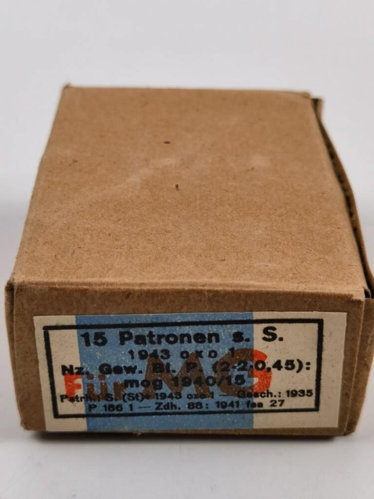 Patronenschachtel Wehrmacht für 15 Patronen " Für MG" datiert 1943, 2