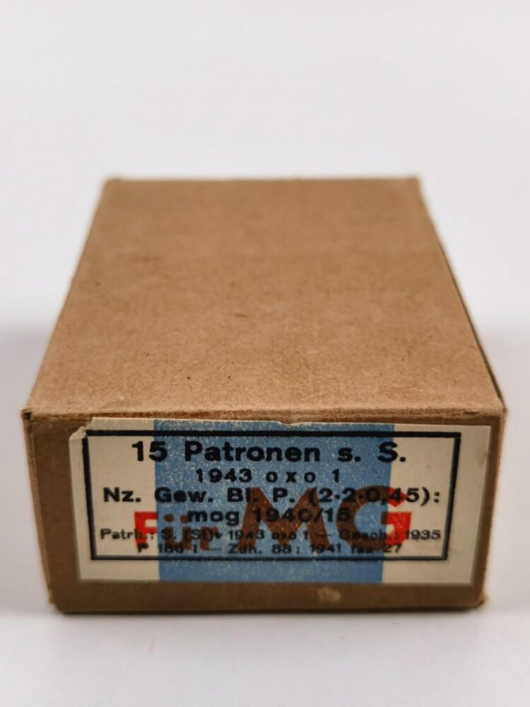Patronenschachtel Wehrmacht für 15 Patronen " Für MG" datiert 1943, 25,00