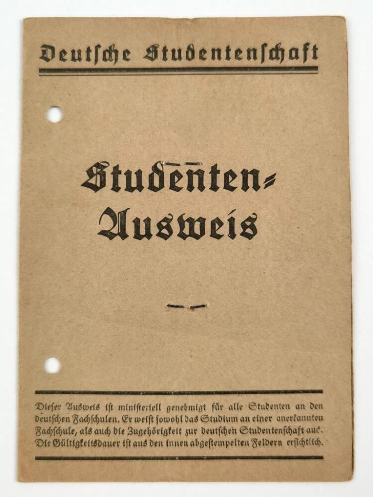 Deutsche Studentenschaft "Studenten-Ausweis" Ingenieurschule Hamburg,