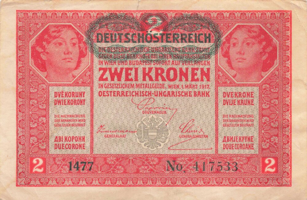 Österreich Ungarn k.u.k. , Banknote Zwei Kronen 1917, 15,00