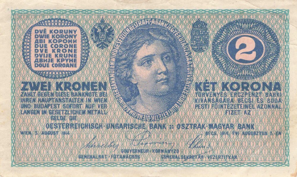 Österreich Ungarn k.u.k. , Banknote Zwei Kronen 1914, 20,00
