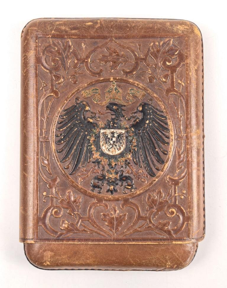 Kaiserreich, patriotisches, ledernes Aufbewahrungsetui in gutem Zusta