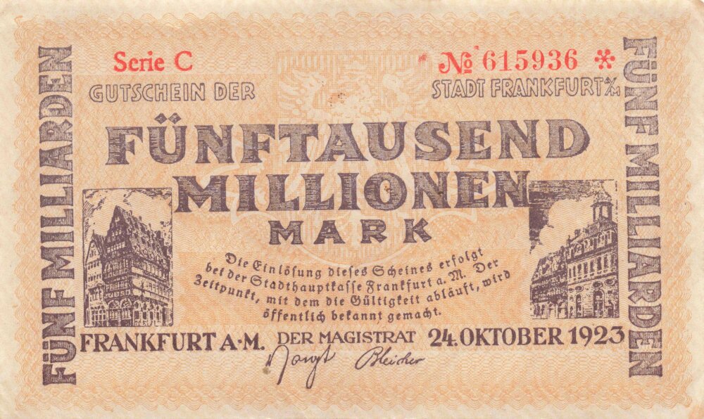 Notgeldschein der Stadt Frankfurt am Main über Fünftausend Millionen ...