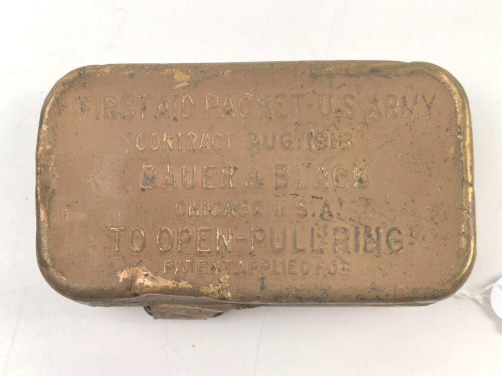 U.S. Army WWI, First Aid Packet early pattern with D-Ring, "Bauer & B