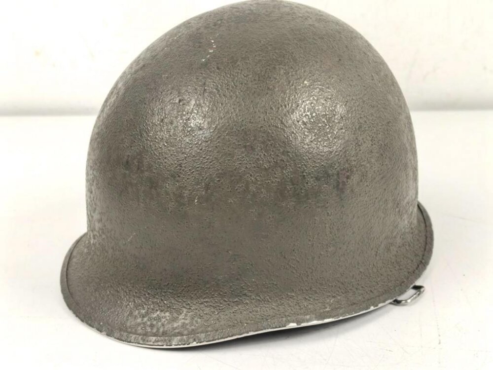 U.S. WWII steel helmet shell, front seam, swifel bail, original paint