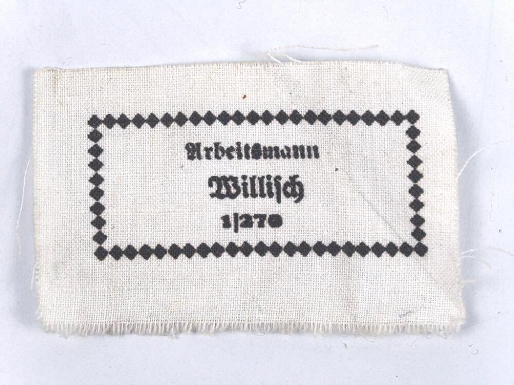 Reichsarbeitsdienst, Wäscheetikett für einen Arbeitsmann, ca. 4 x 6,5 ...