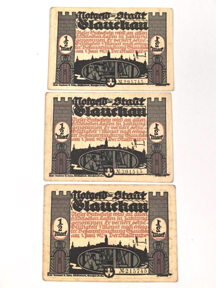 Stadt Glauchau, 5 Notgeldscheine, 10,00