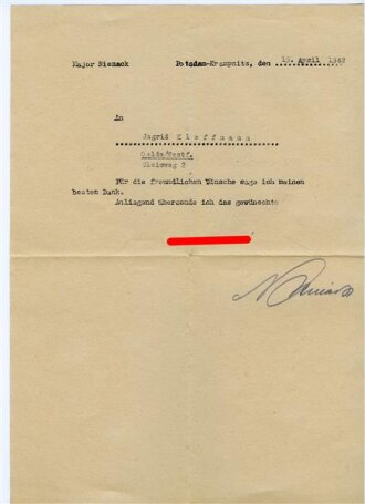 Ritterkreuzträger Major Horst Niemack, Studioaufnahme und Anschreiben