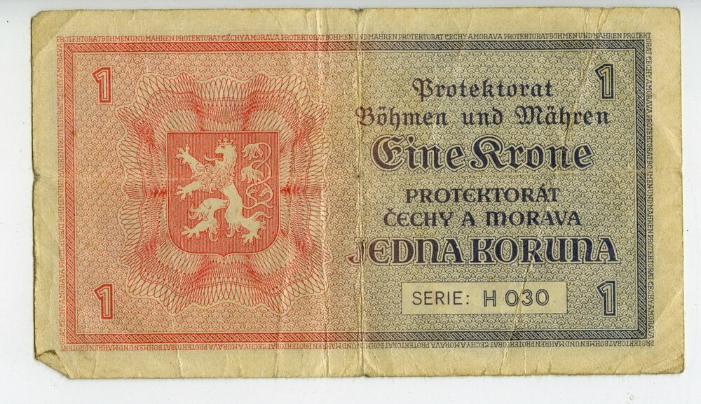 Protektorat Böhmen und Mähren, Banknote Eine Krone, 10,00