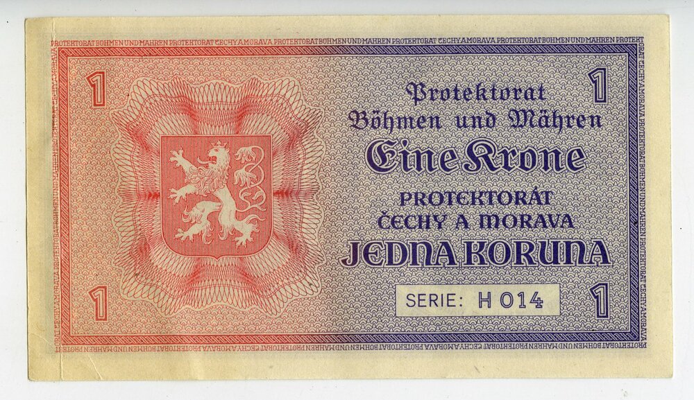 Protektorat Böhmen und Mähren, Banknote Eine Krone, 20,00